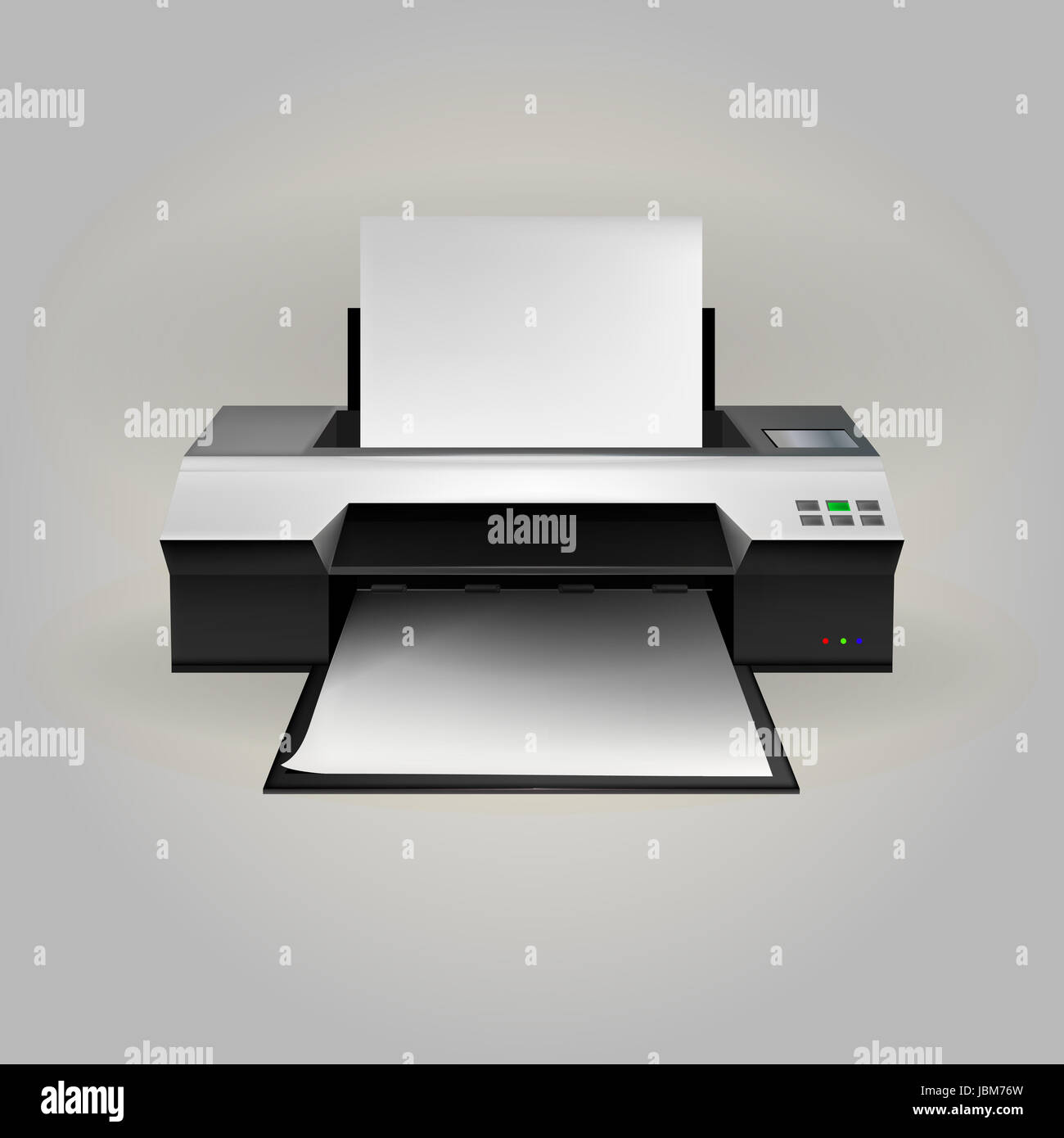 Gray inkjet printer with a paper. Isolated vector illustration on gray ...