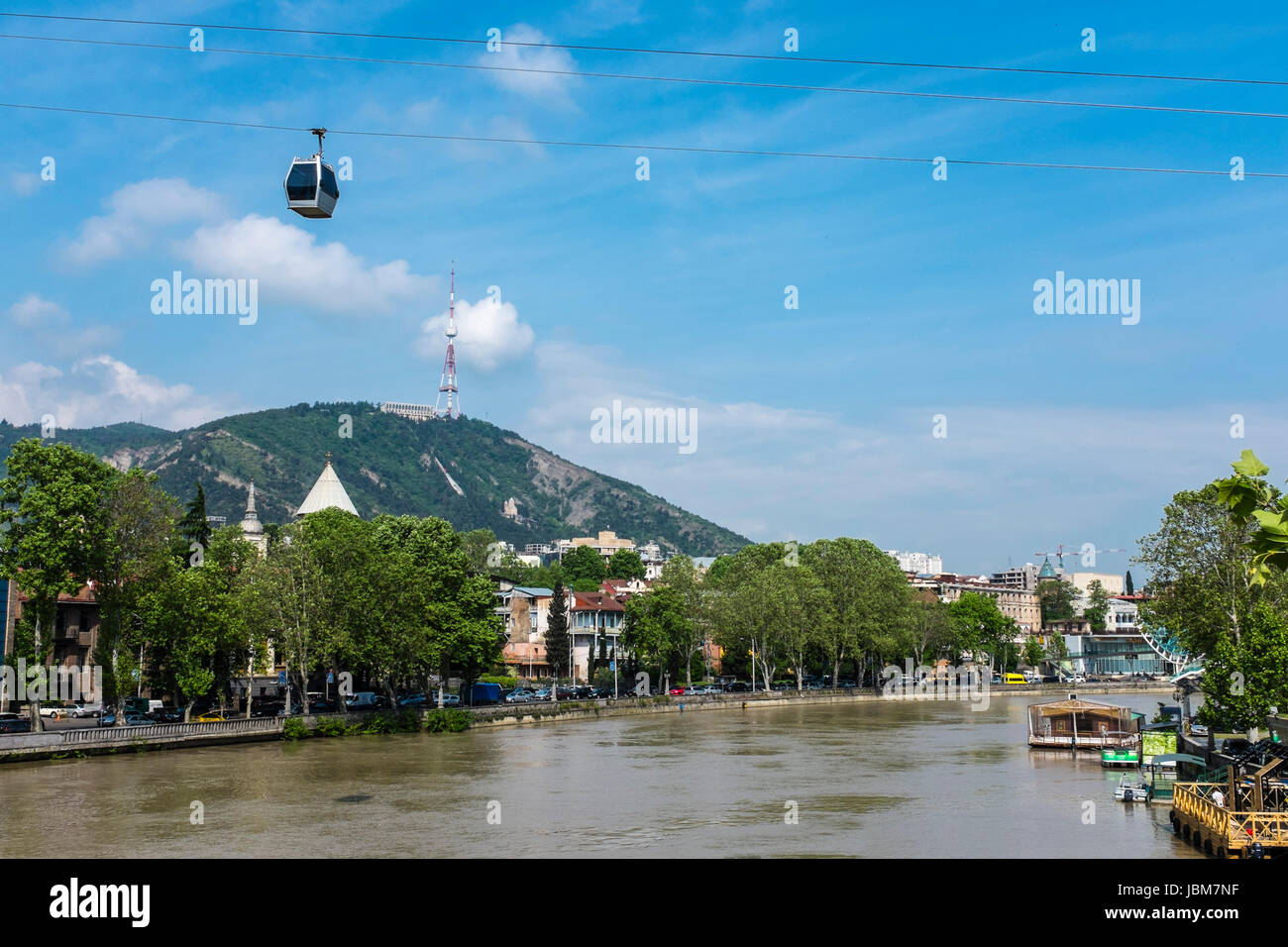 Aerial Tramway cable cars over Mtkvari River, Tbilisi, Georgia, Eastern ...