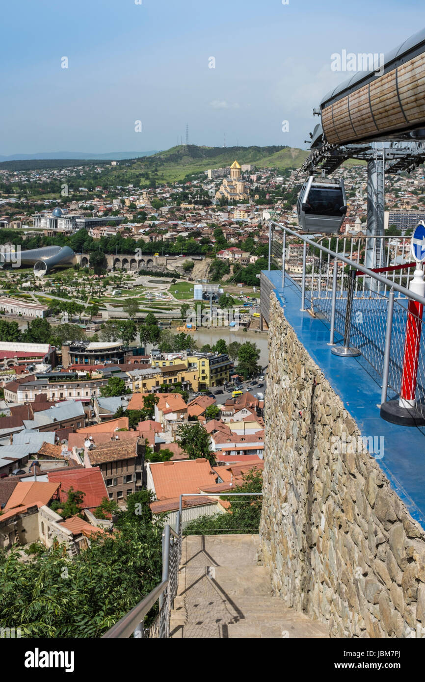 Aerial Tramway cable cars over central Tbilisi, Georgia, Eastern Europe ...