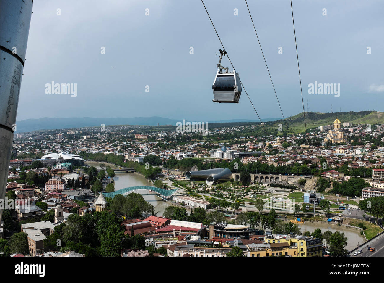 Aerial Tramway cable cars over central Tbilisi, Georgia, Eastern Europe ...