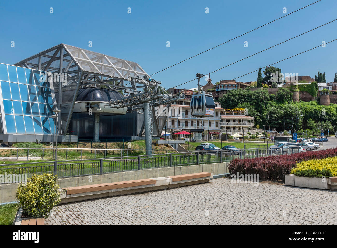 Aerial Tramway cable cars, Terminus at Rike Park, Tbilisi, Georgia ...