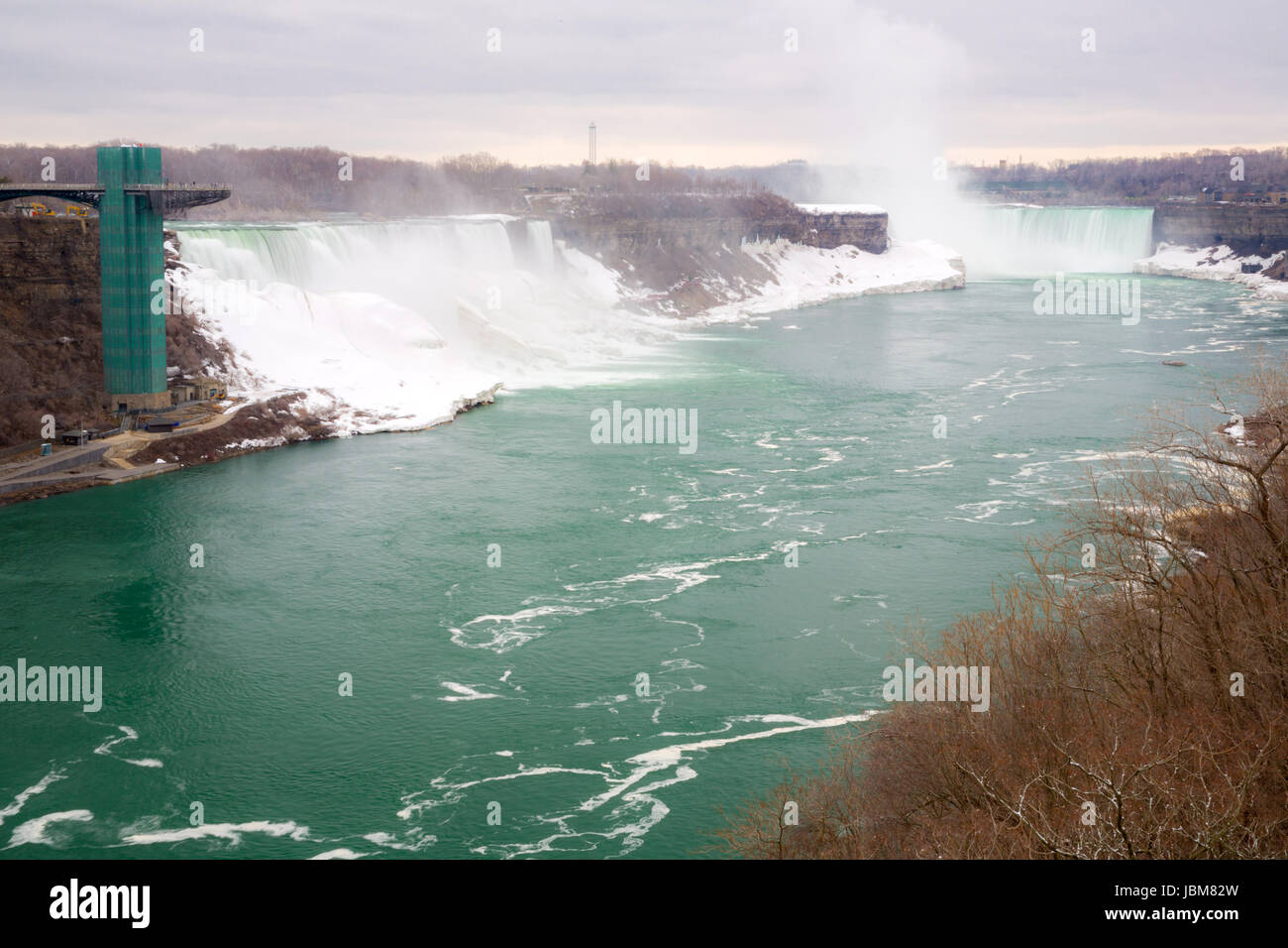 Horseshoe and American Falls in Niagara Falls from rainbow bridge ...
