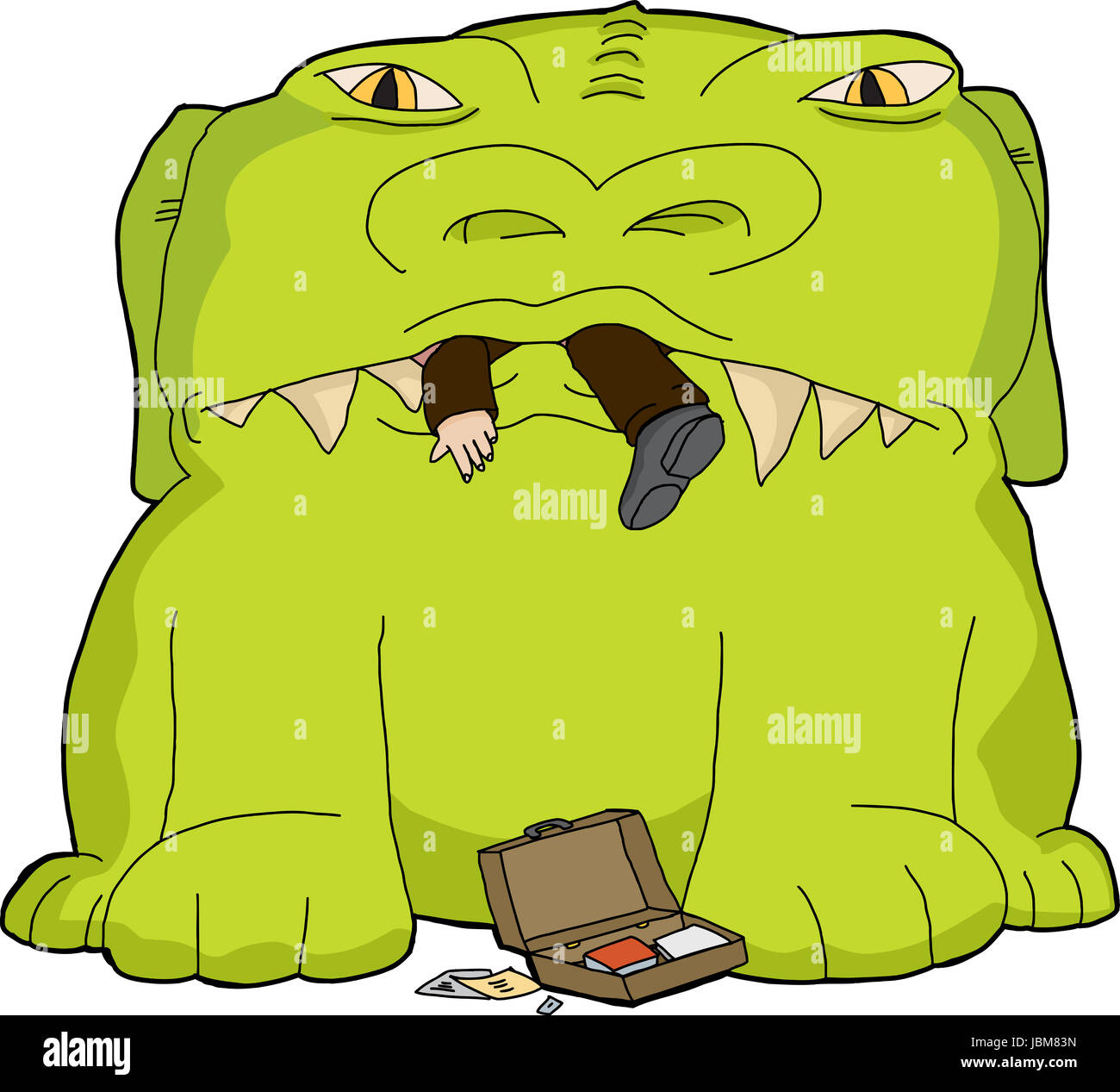 Monster devouring business man with briefcase on isolated background ...