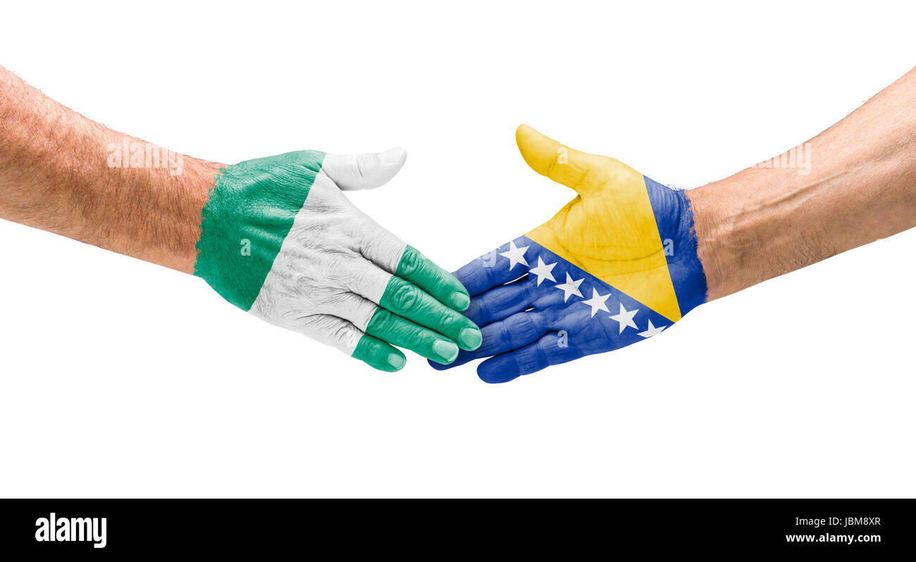 Handshake Nigeria und Bosnien-Herzegowina Stock Photo - Alamy