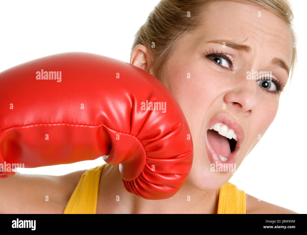 Boxing woman hit in face Stock Photo - Alamy