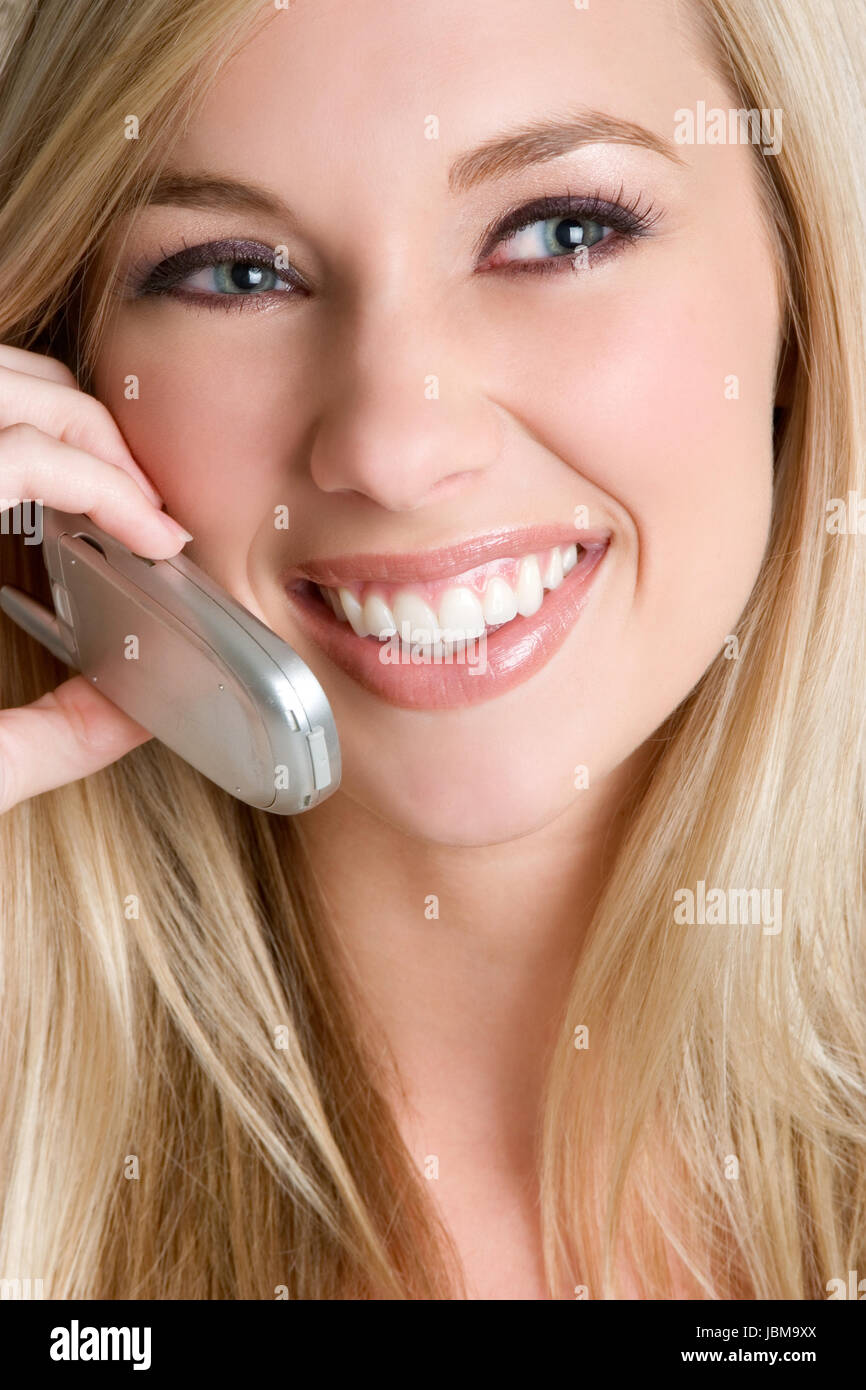 Beautiful smiling phone woman closeup Stock Photo - Alamy