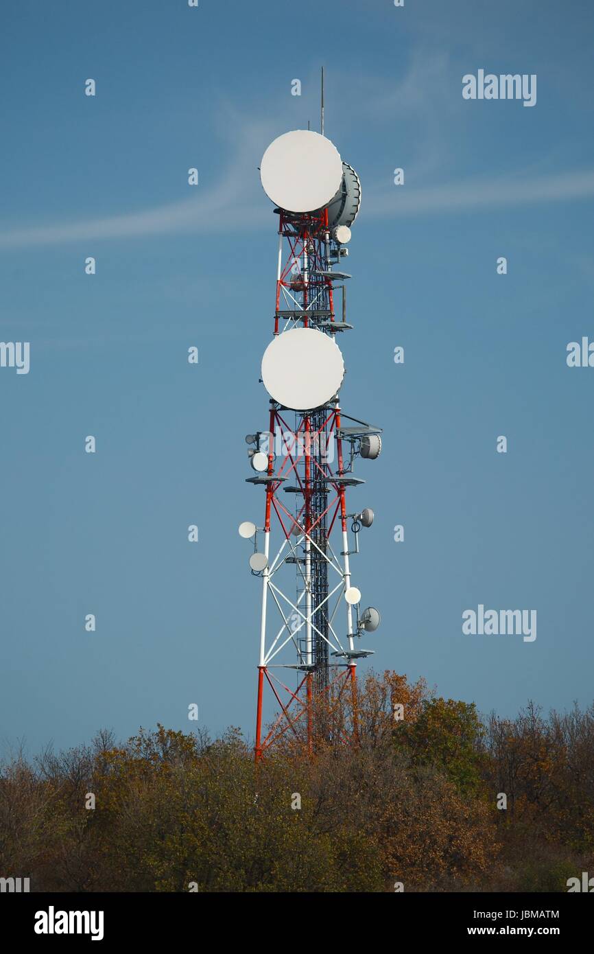 Communication transmitter tower on the hill top Stock Photo - Alamy