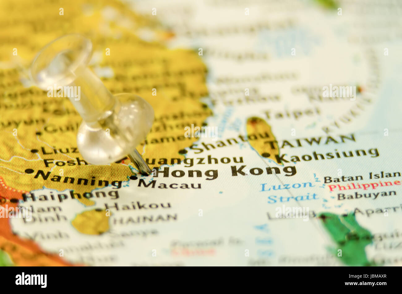 hong kong city pin on the map Stock Photo - Alamy