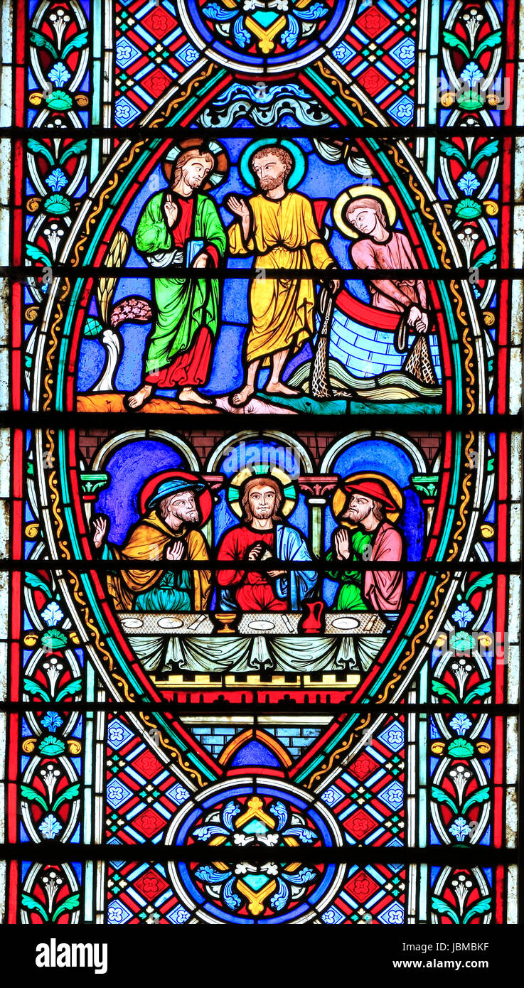 Scene from life of Christ Window, stained glass by Adolph Didron of ...