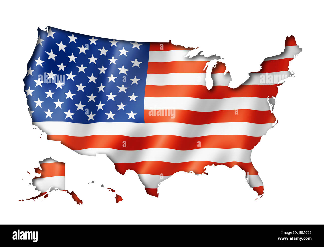 USA flag map, three dimensional render, isolated on white Stock Photo ...