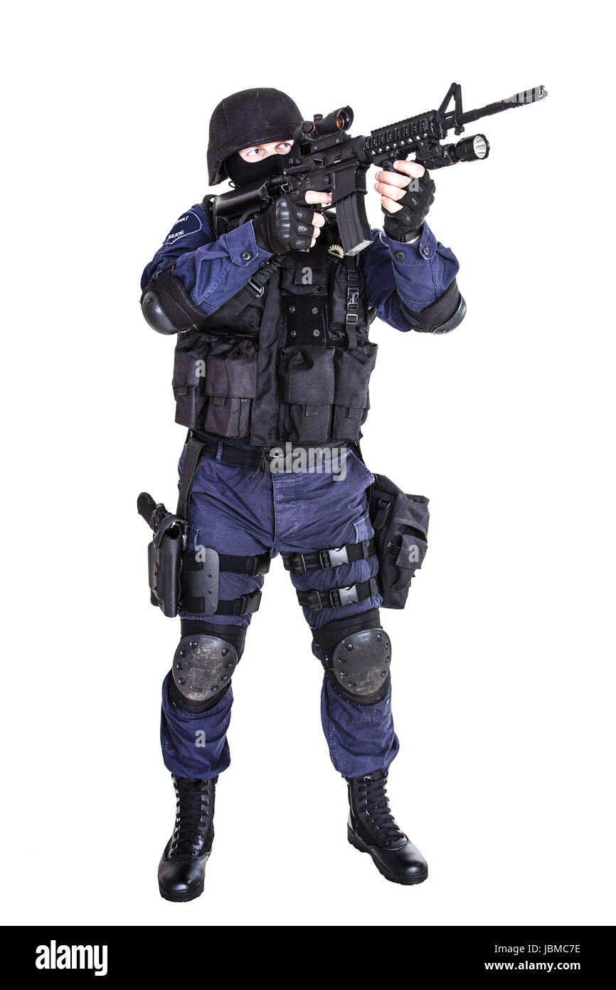 Special weapons and tactics SWAT team officer with his gun Stock Photo ...