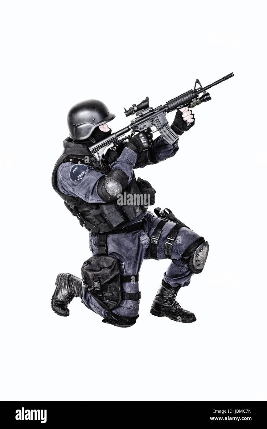 Special weapons and tactics SWAT team officer with his gun Stock Photo ...