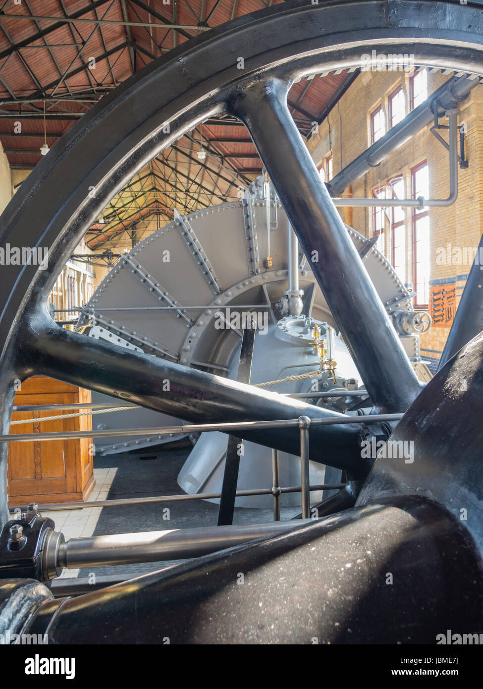 LEMMER, NETHERLANDS - 2 MARCH 2014: Flywheel inside the machine room of ...