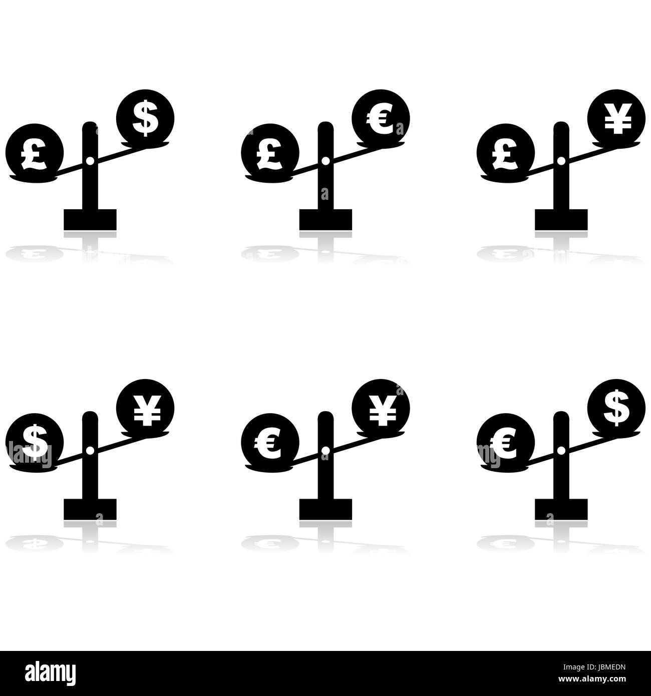 Icon set showing different currency symbols placed on scales Stock ...