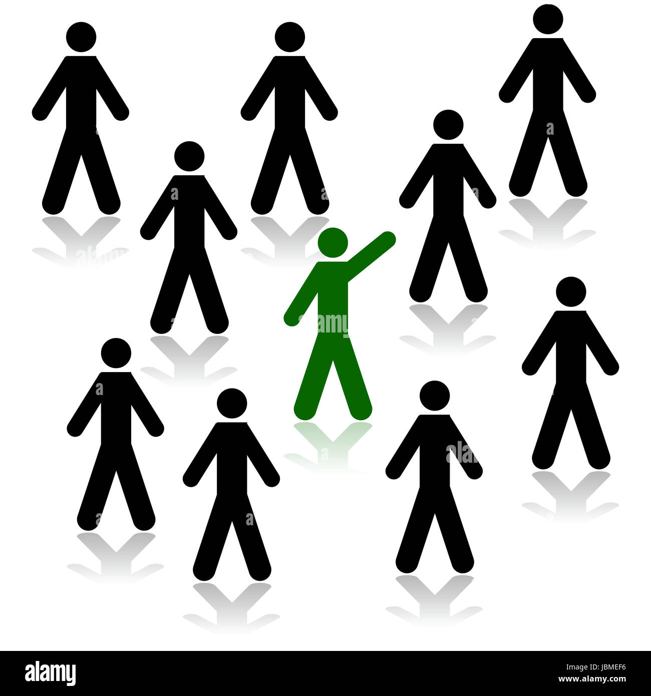 Concept illustration showing one man lifting his hand amid several ...