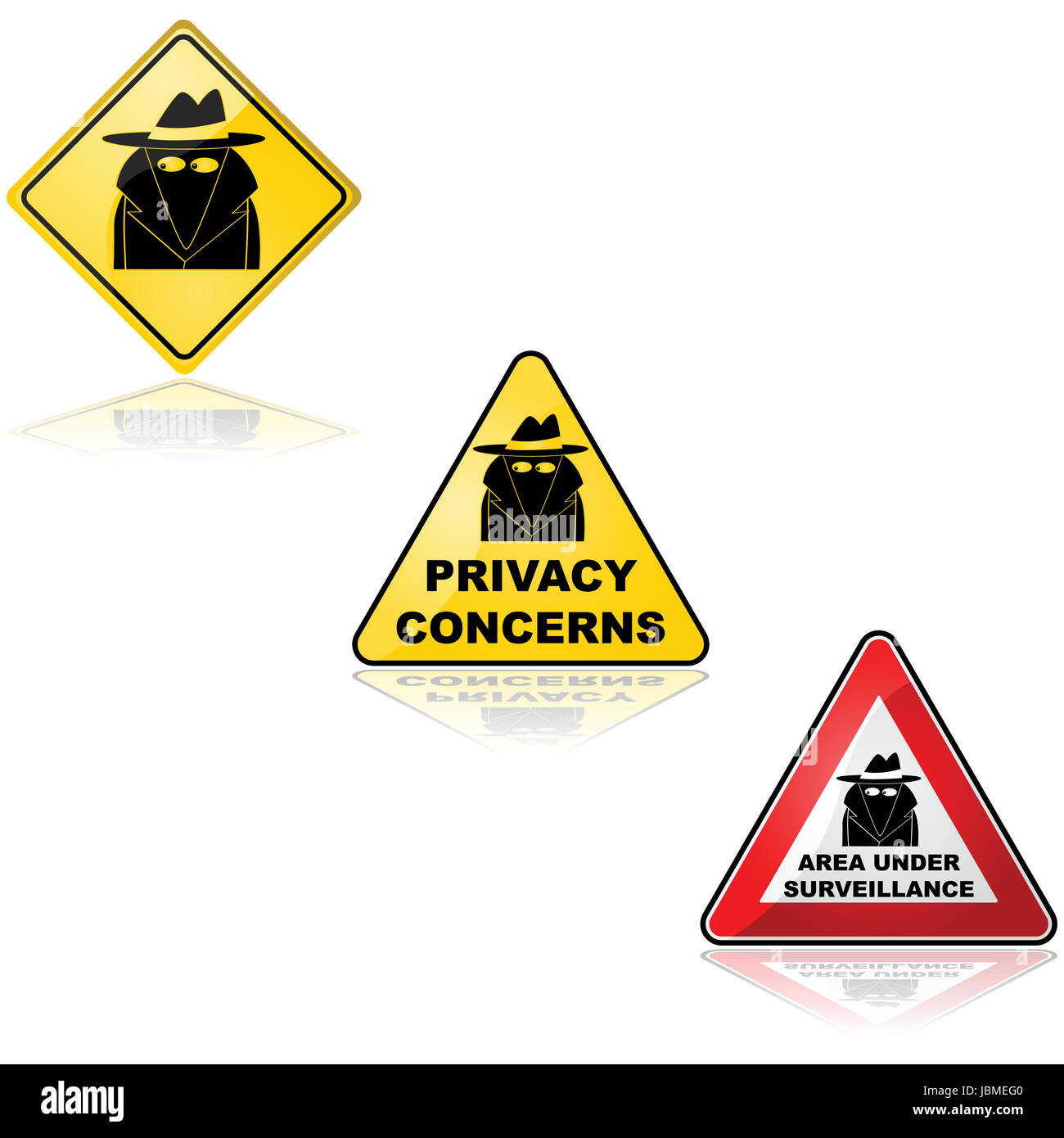 Icon set showing signs with a spy to alert about privacy concerns Stock ...