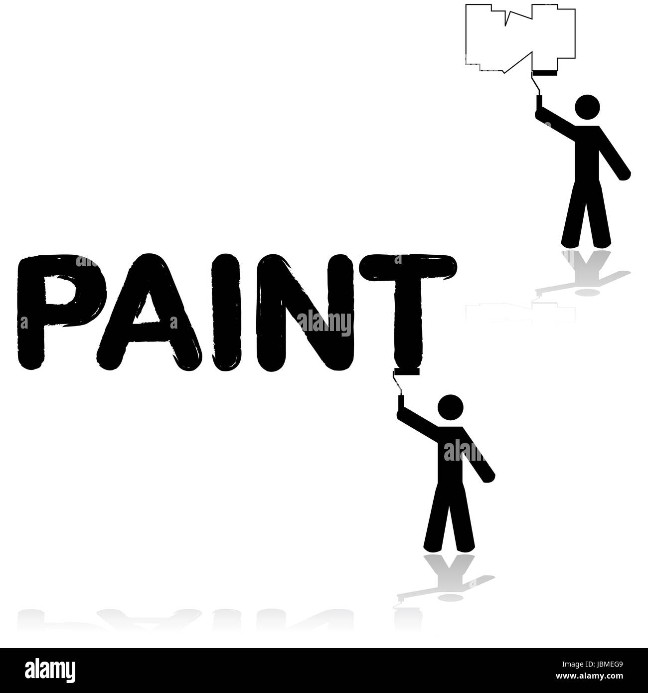 Icon illustration of a man painting a wall and also the word "paint ...
