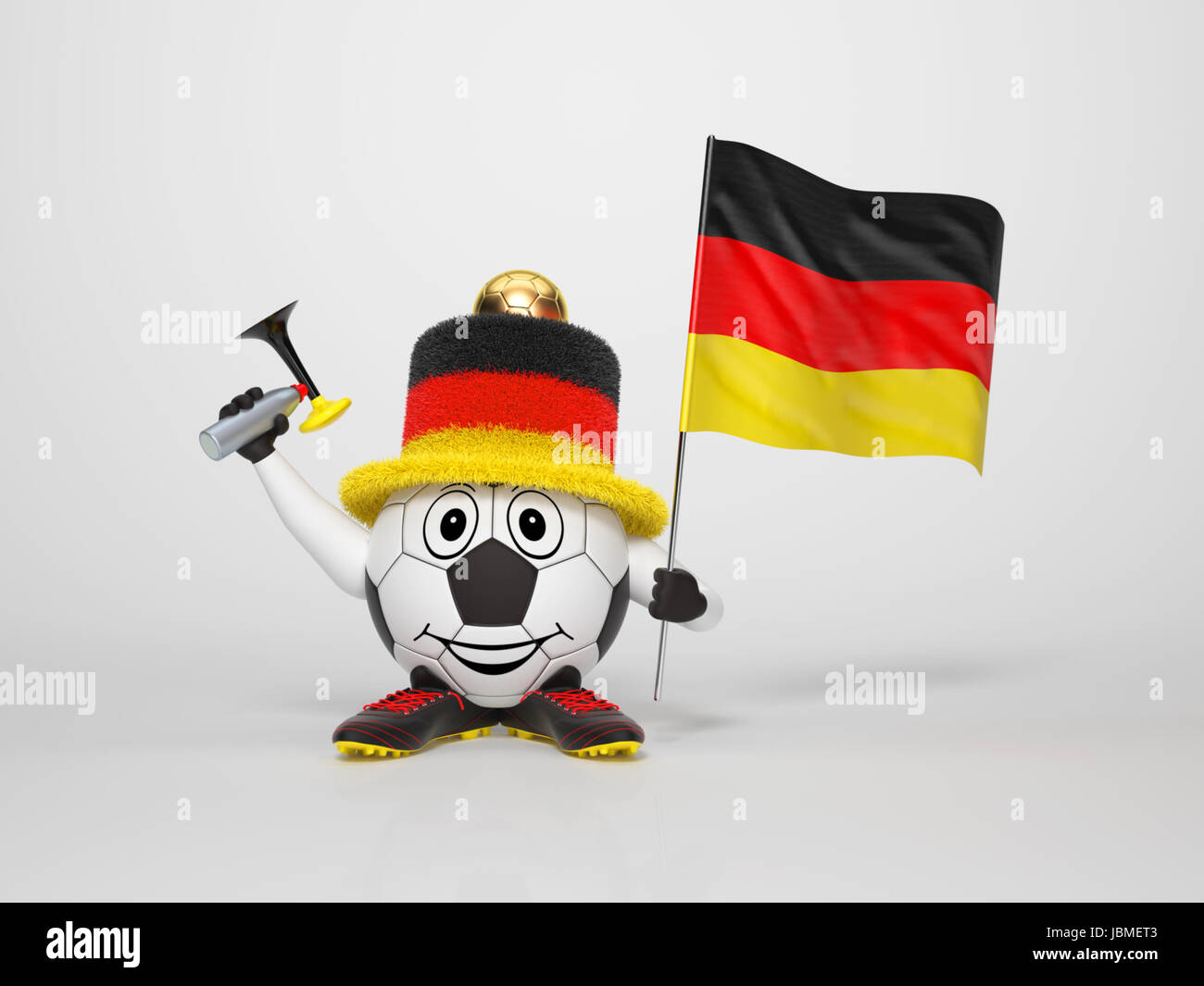 A cute and funny soccer character holding the national flag of Germany ...