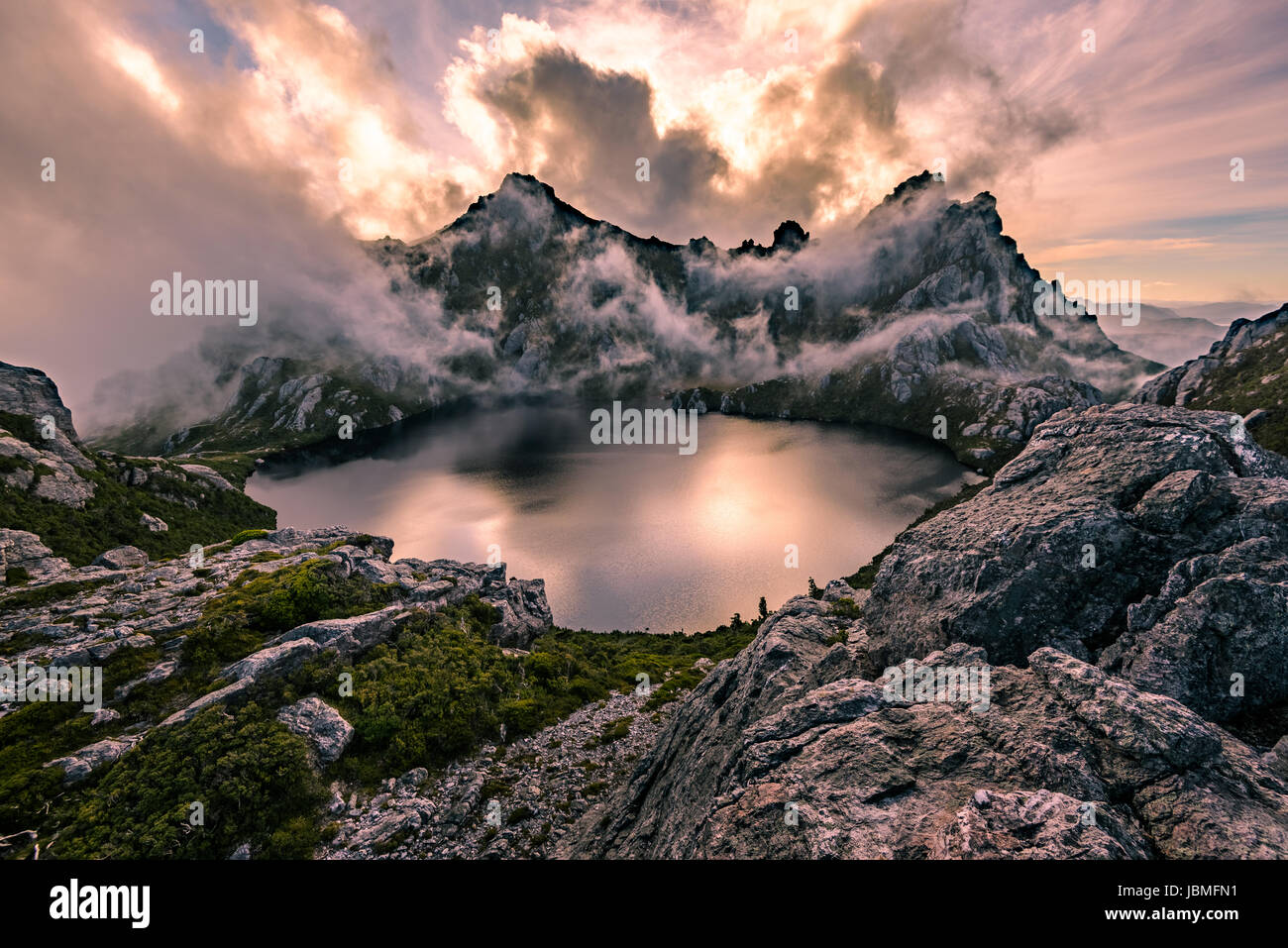 Lake Oberon in Western Arthurs Range, Southwest Tasmania Stock Photo ...