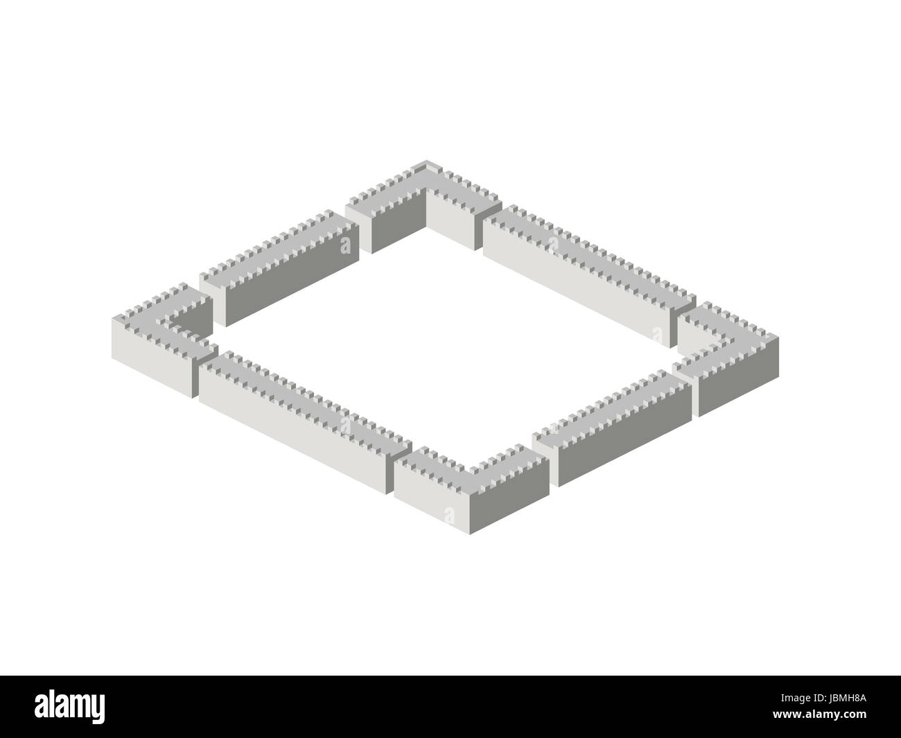 Isometric view of large stone walls and corners Stock Photo - Alamy