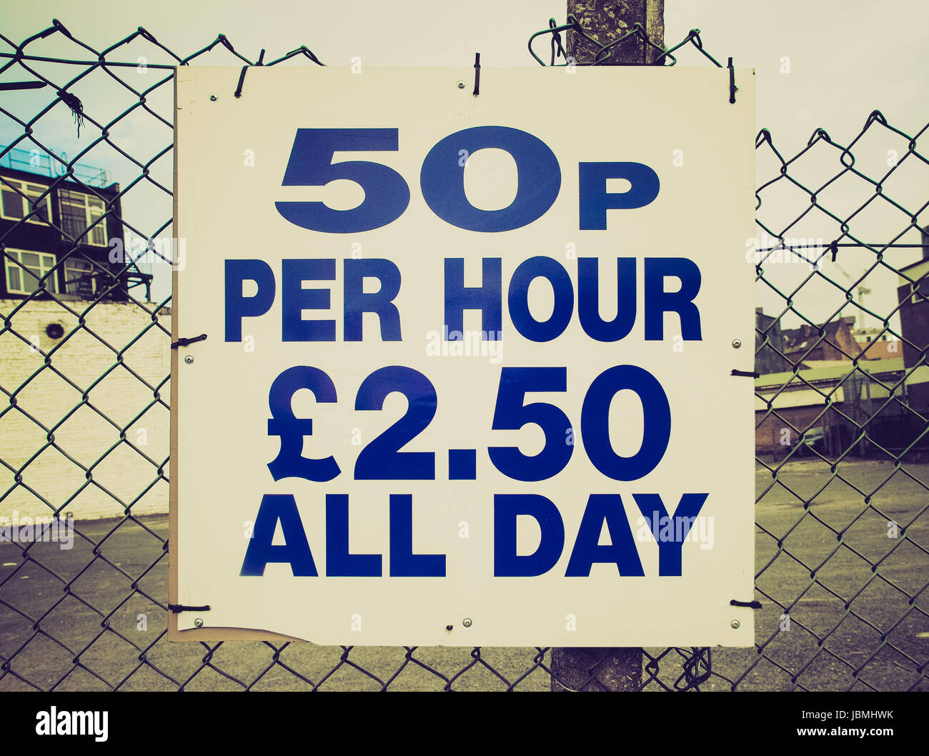 Vintage retro looking Sign - 50p per hour 2.50 all day Stock Photo - Alamy