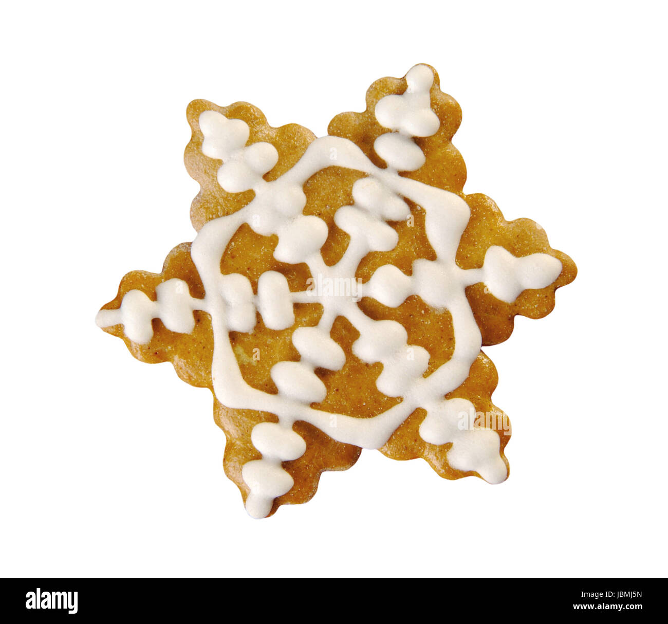 Gingerbread snowflake decorated with sugar icing Stock Photo - Alamy