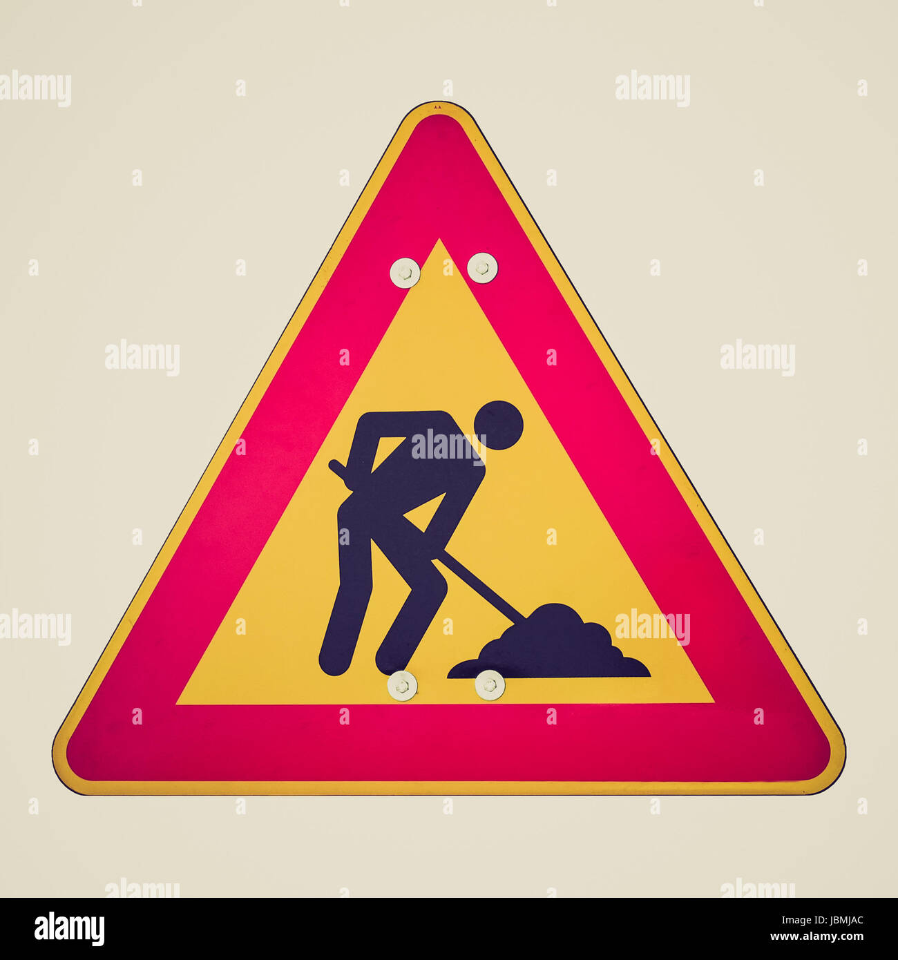 Vintage retro looking Road works traffic sign for construction site ...