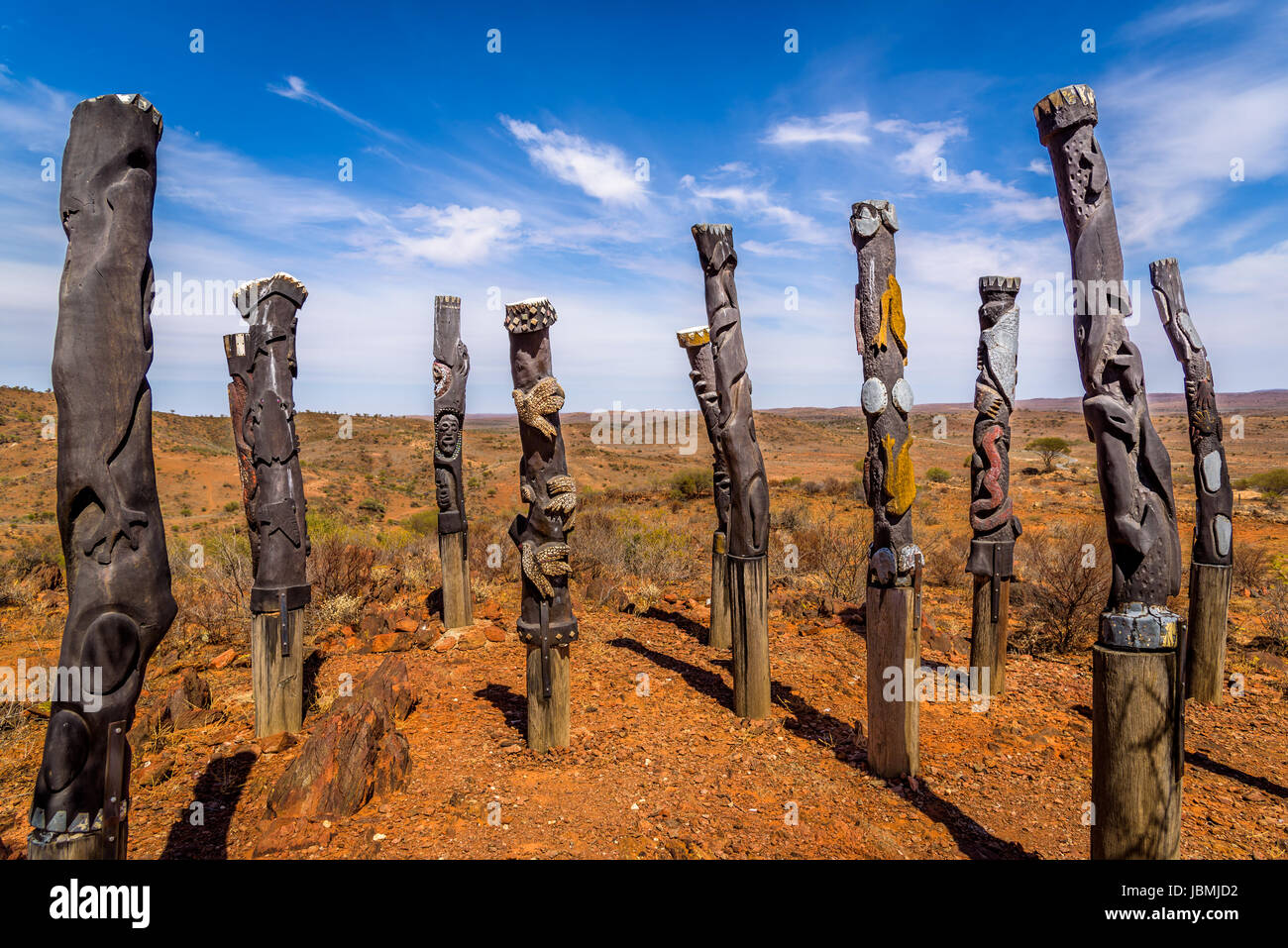 Wooden Totems sculptures at Broken Hill living desert park Stock Photo ...