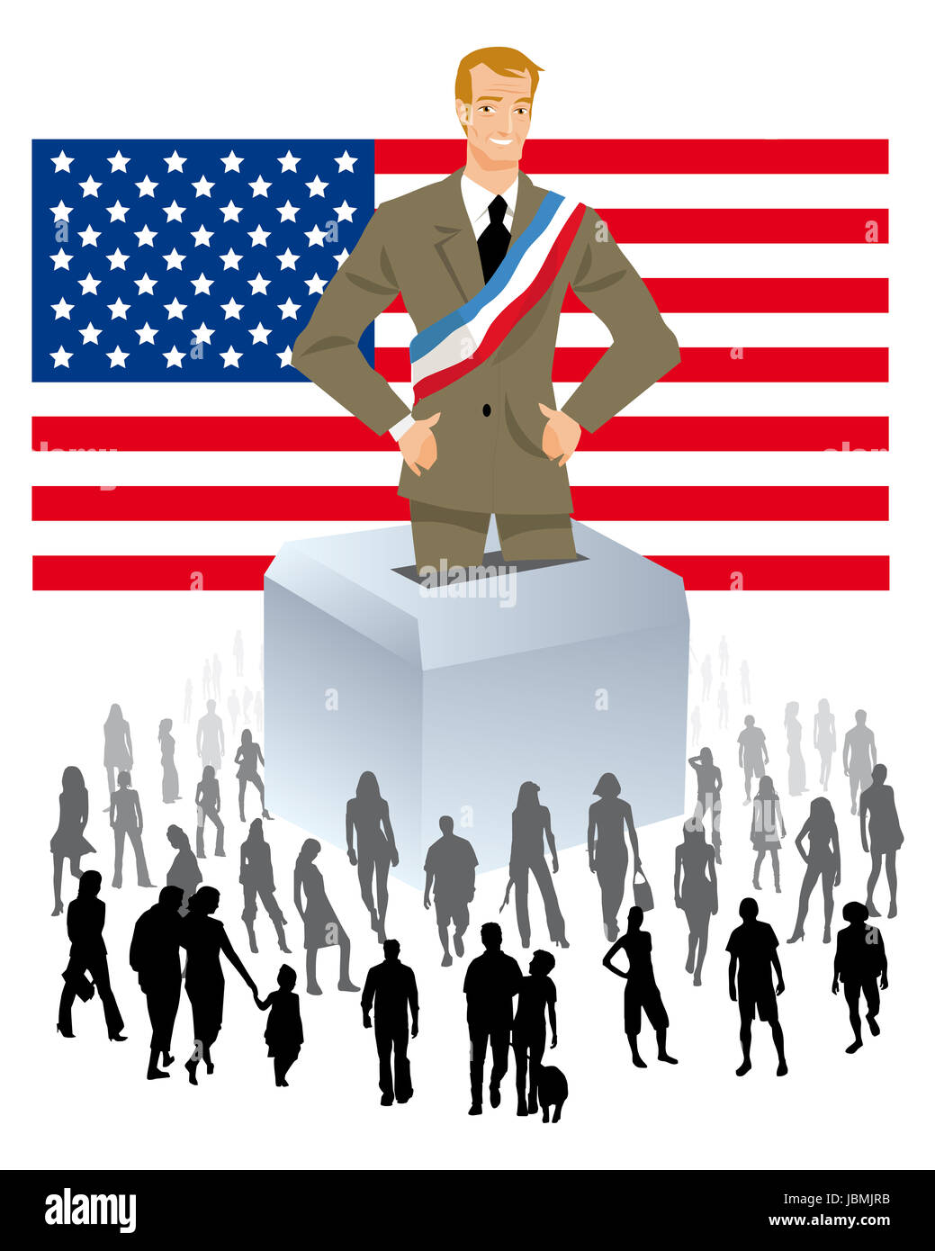 a politician with an urn on an American flag with a crowd of people for ...