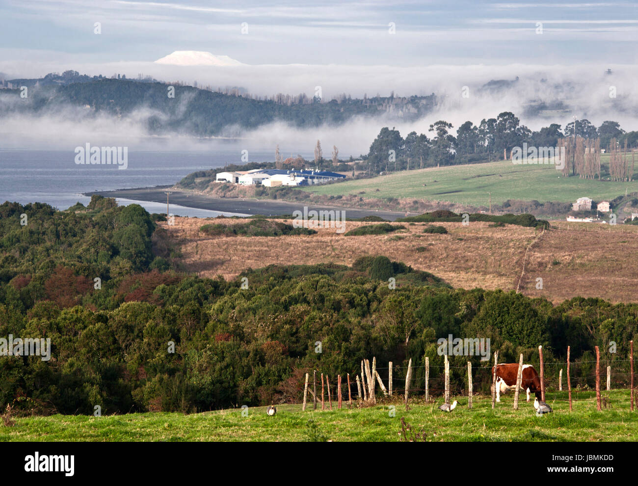 Idyllic landscape Castro neighborhoods in the archipelago of Chiloe ...