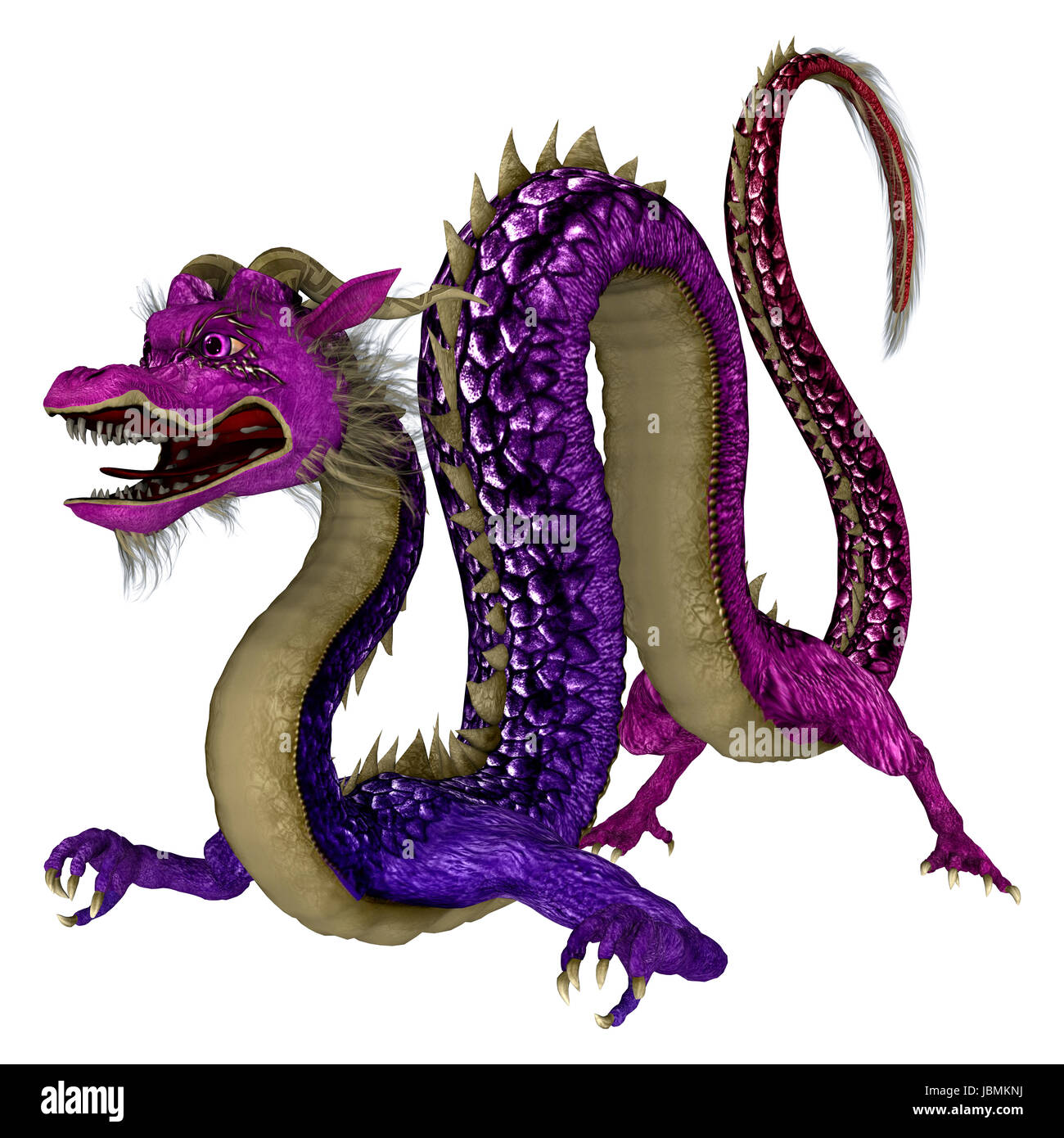 3D digital render of a purple fantasy eastern dragon isolated on white ...