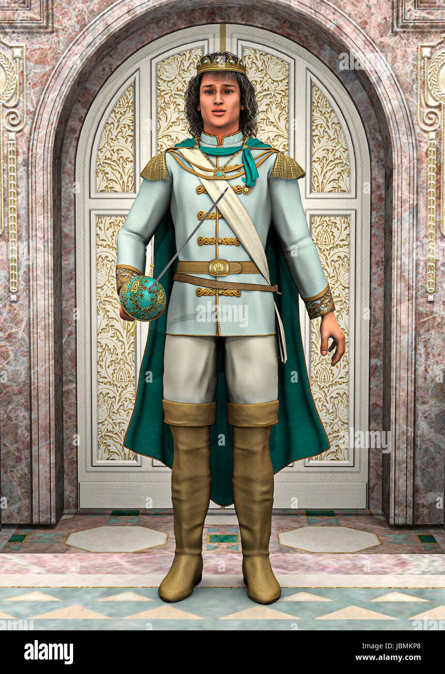 3D digital render of a fairy tale prince in a palace Stock Photo - Alamy