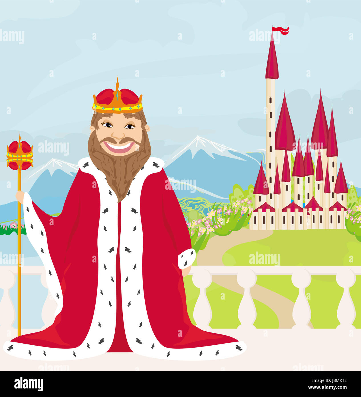 smiling King looks at the castle Stock Photo - Alamy