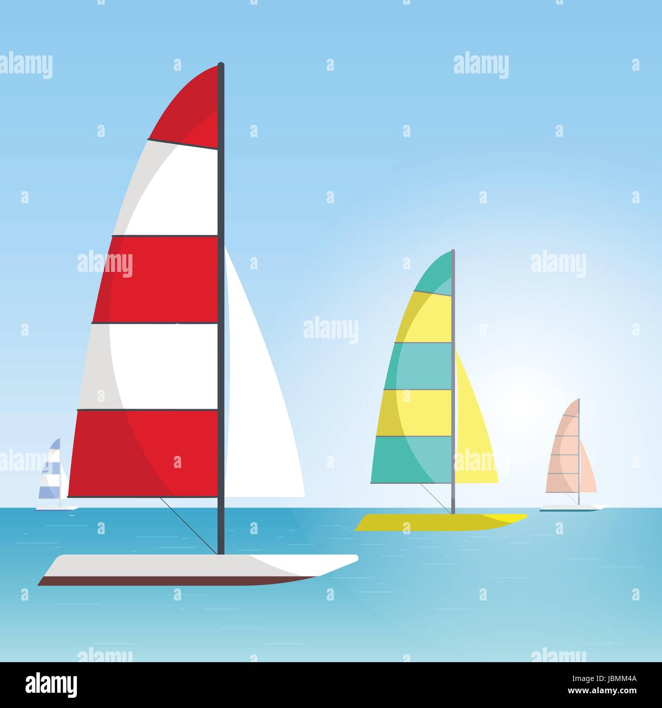 Floating boat Vector illustration Four multi colored sailboats are ...