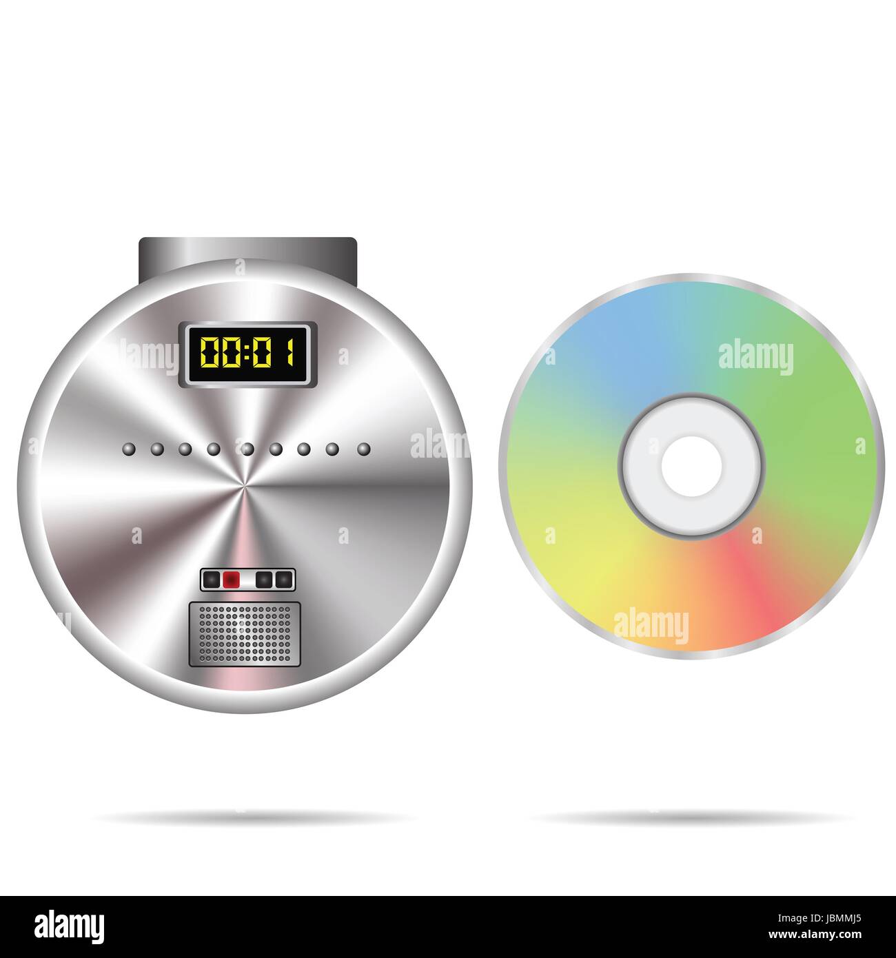 colorful illustration with CD player and compact disc on a white ...