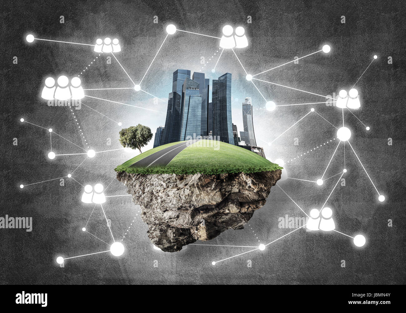 Concept of modern networking technologies and eco green construc Stock ...