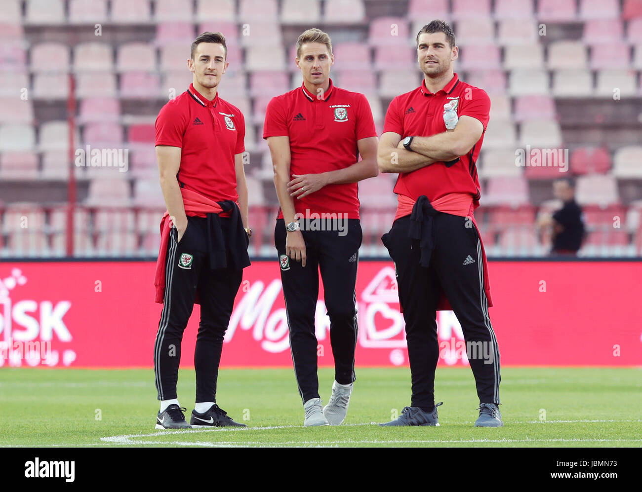 Wales' (from left to right) Tom Lockyer, Dave Edwards and Sam Vokes ...