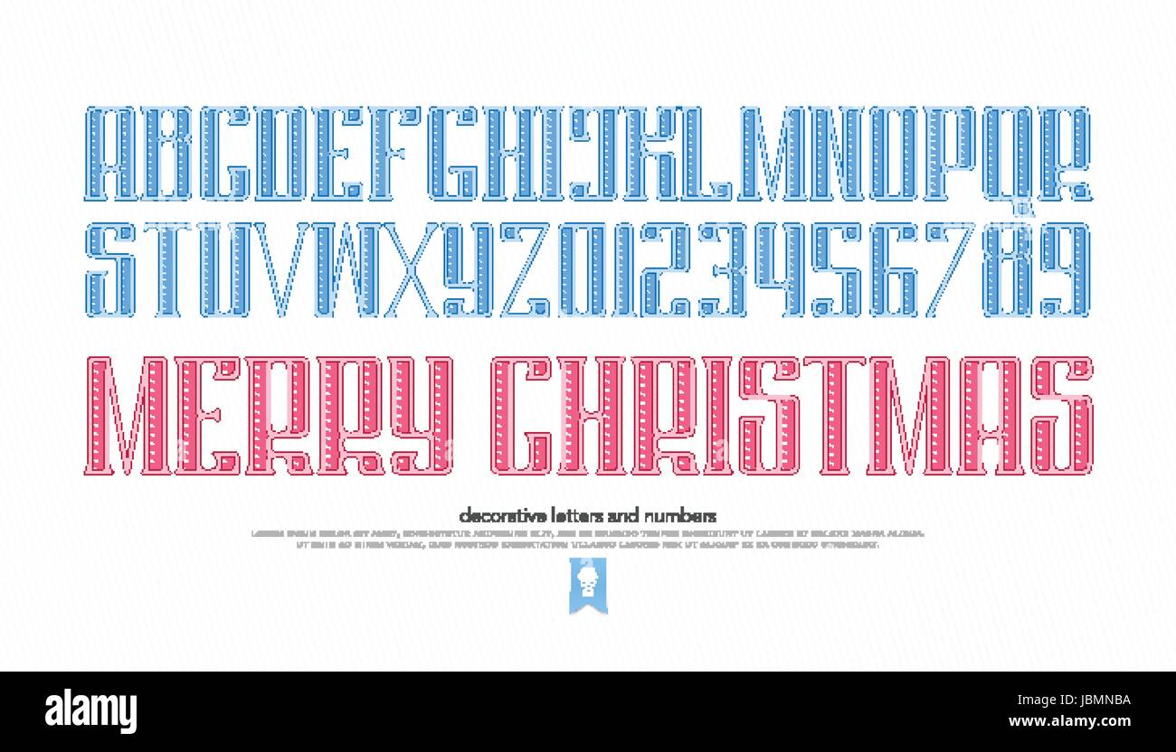 festive alphabet letters and numbers. vector font type design ...