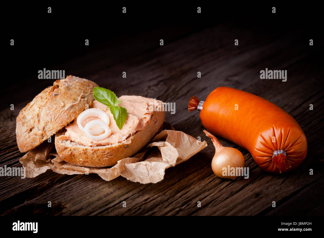 Fresh polish sandwich with meat spread. Pate composition taken on ...