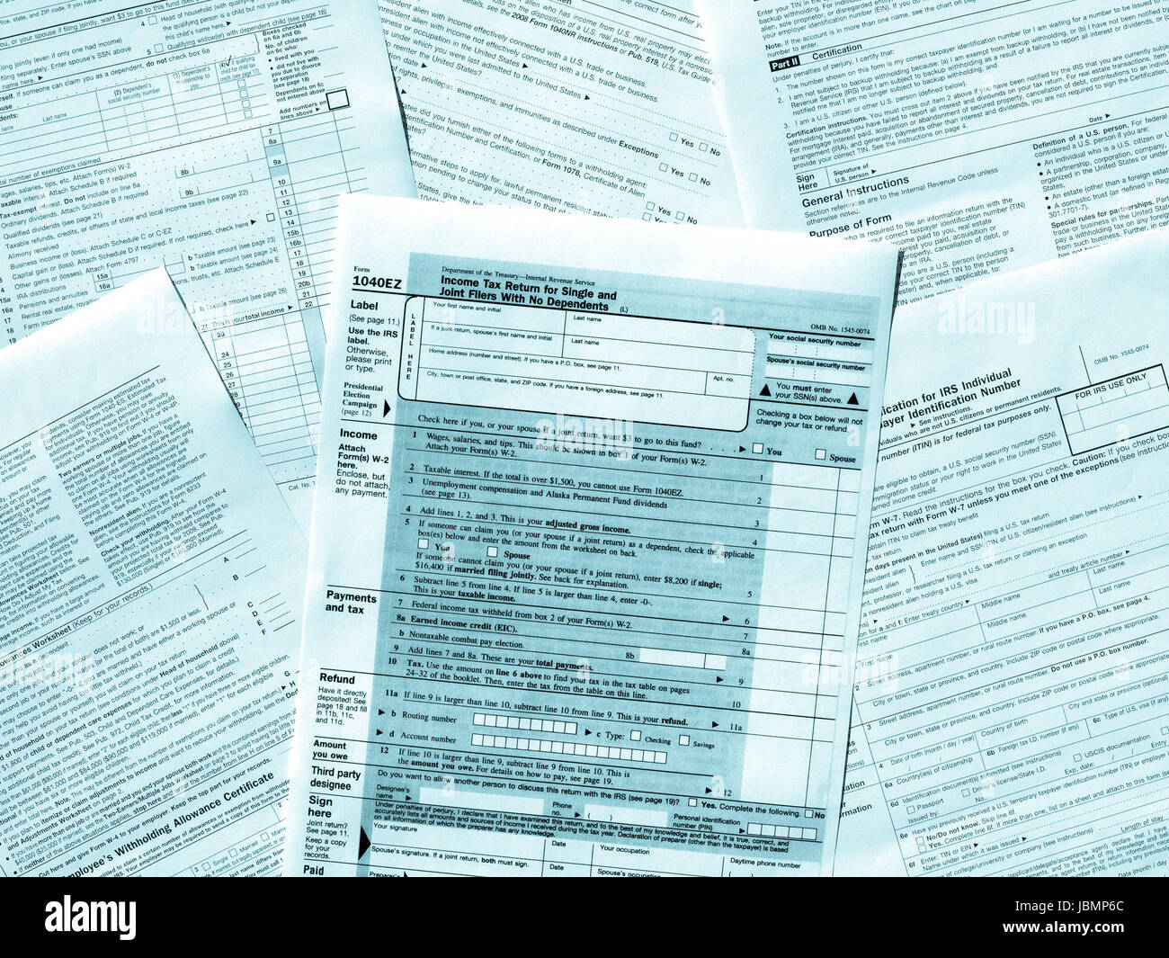 Range of various blank USA tax forms - cool cyanotype Stock Photo - Alamy