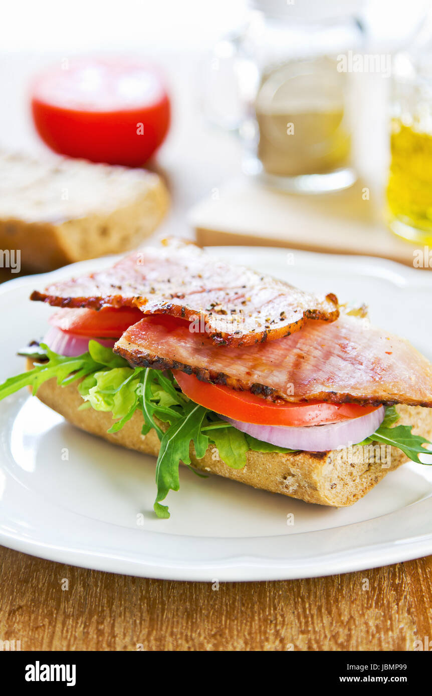 Grilled Ham on Rye baguette sandwich Stock Photo - Alamy