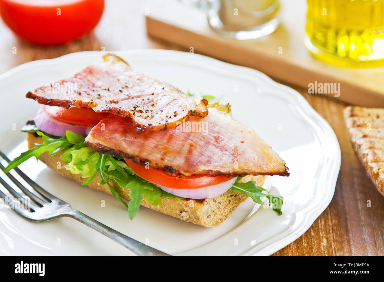 Grilled Ham on Rye baguette sandwich Stock Photo - Alamy
