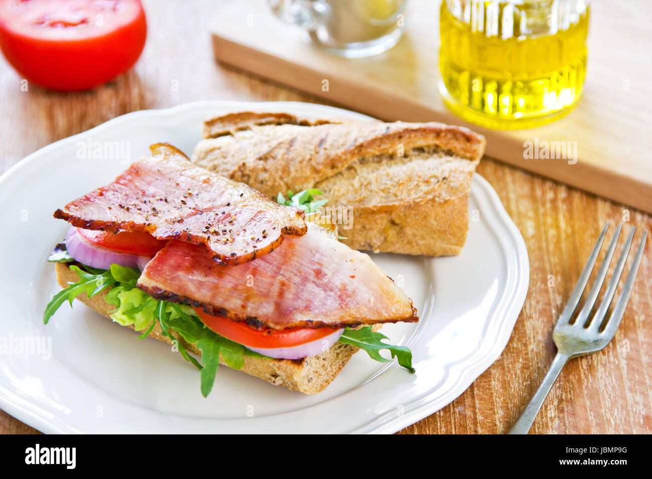 Grilled Ham on Rye baguette sandwich Stock Photo - Alamy