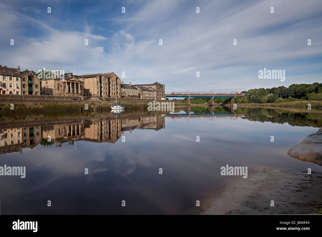 Carlisle Bridge,and St Georges Quay Lancaster, river Lune with a Virgin ...