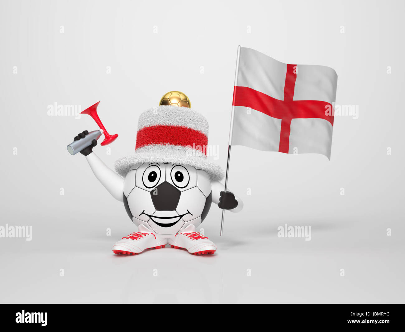 A cute and funny soccer character holding the national flag of England ...