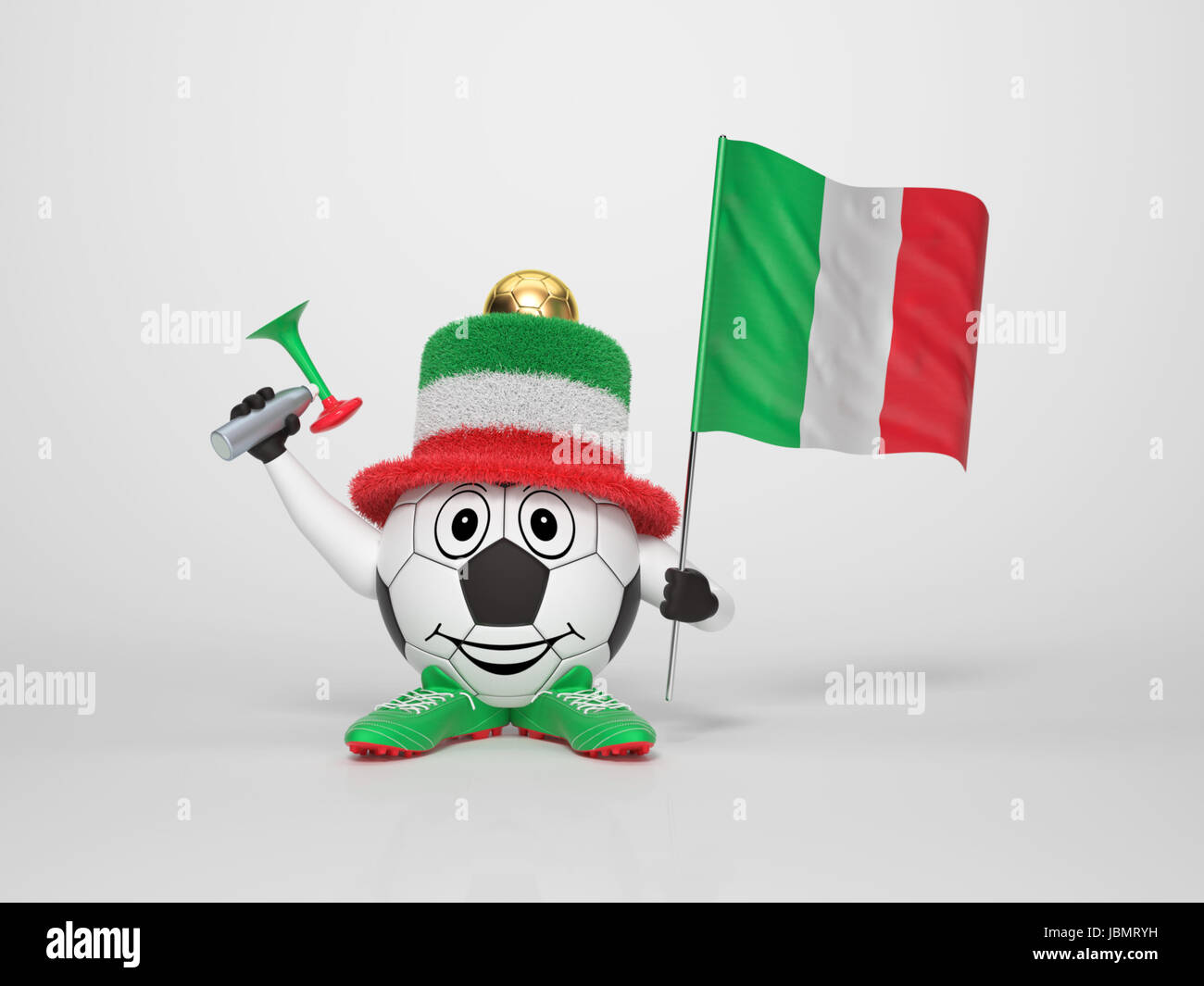 A cute and funny soccer character holding the national flag of Italy ...