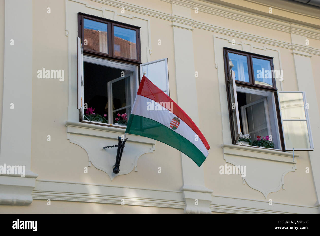 hungarian flag on house budapest Stock Photo - Alamy