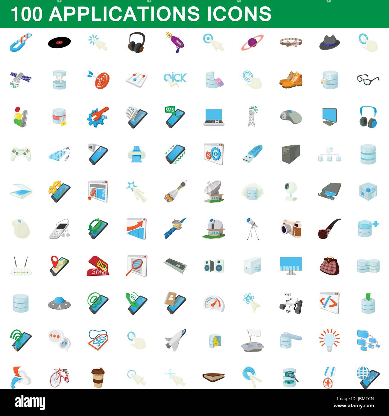 100 applications icons set, cartoon style Stock Vector Image & Art - Alamy