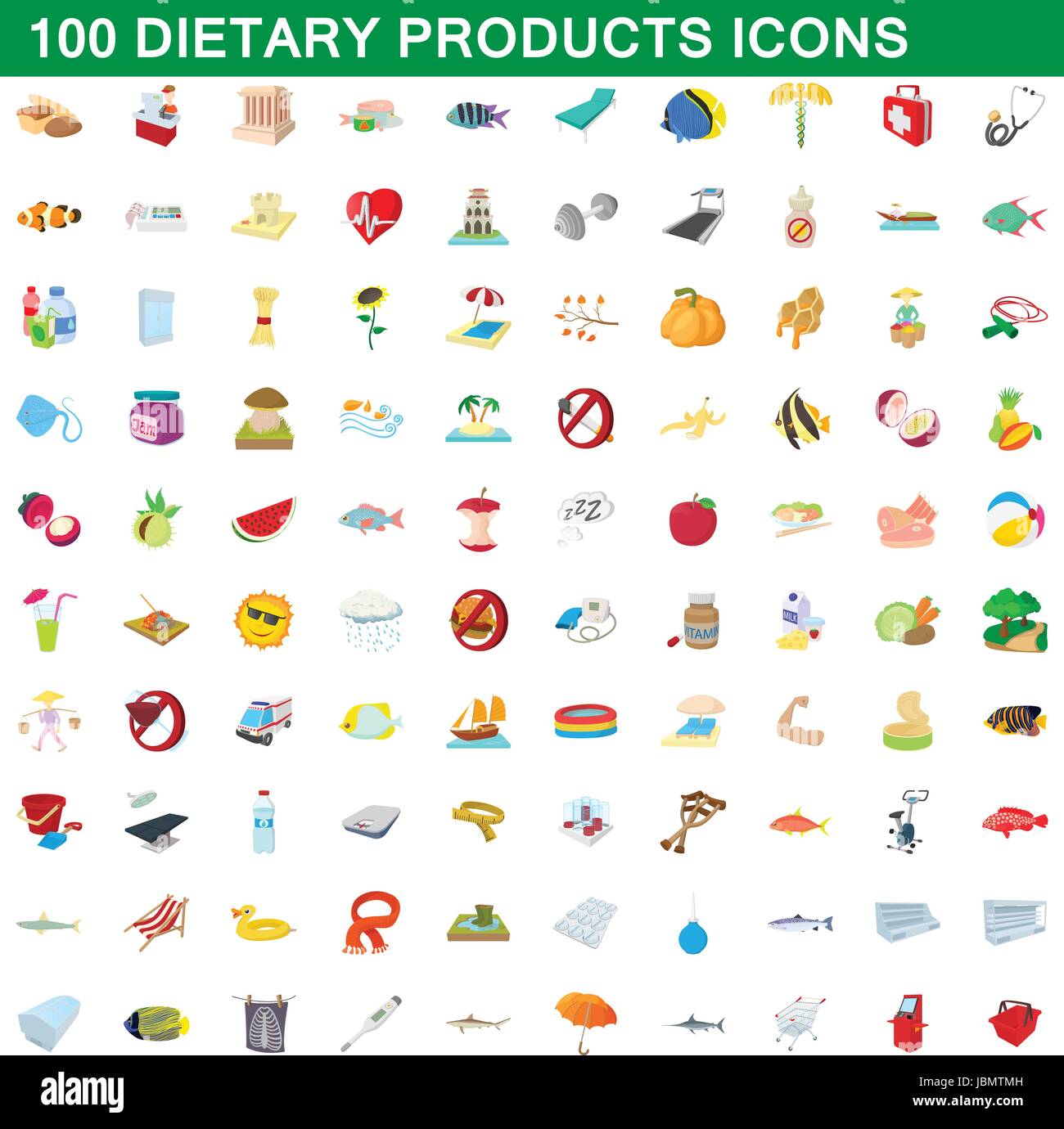100 dietary products icons set, cartoon style Stock Vector Image & Art ...
