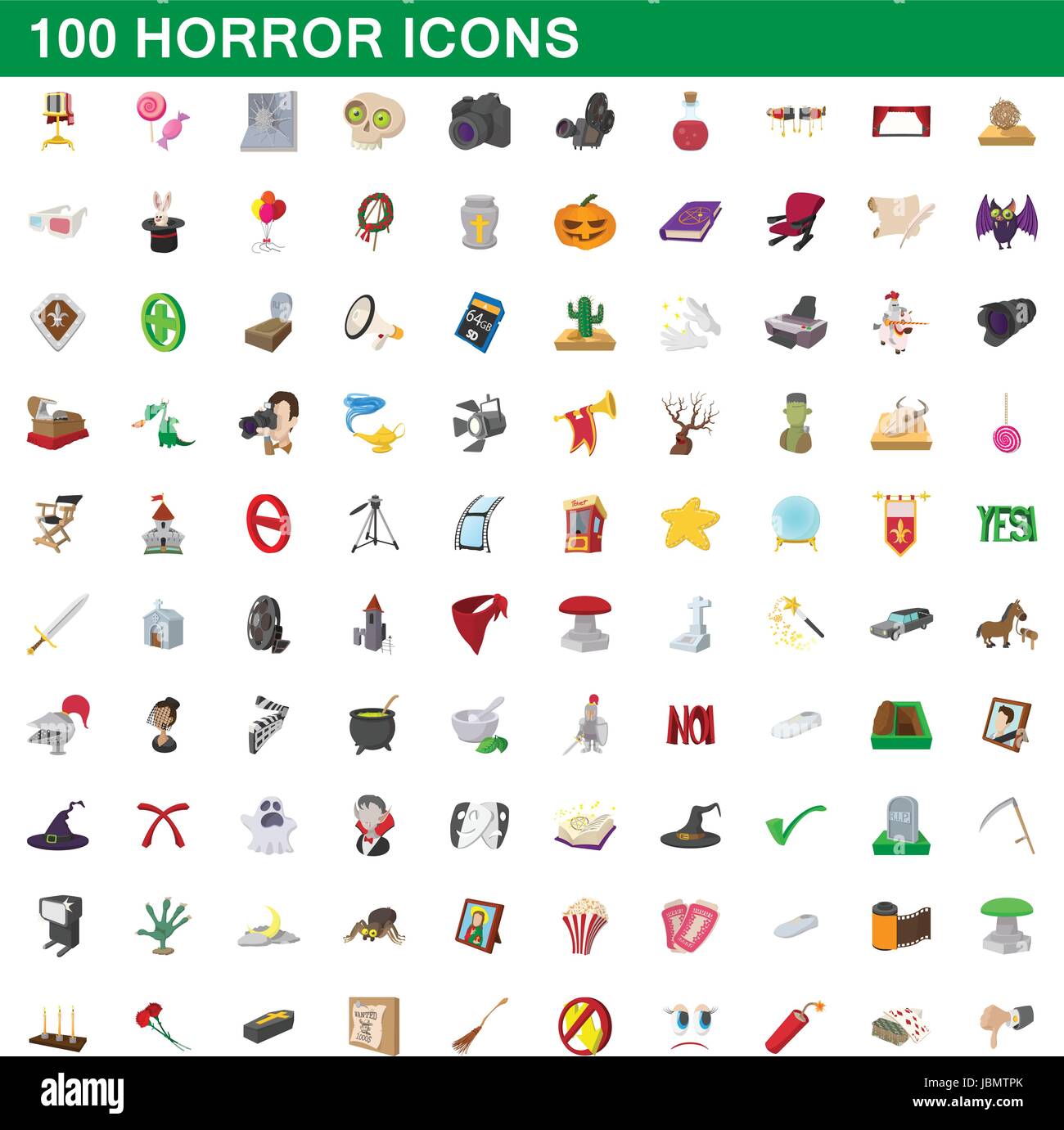 100 horror icons set, cartoon style Stock Vector Image & Art - Alamy